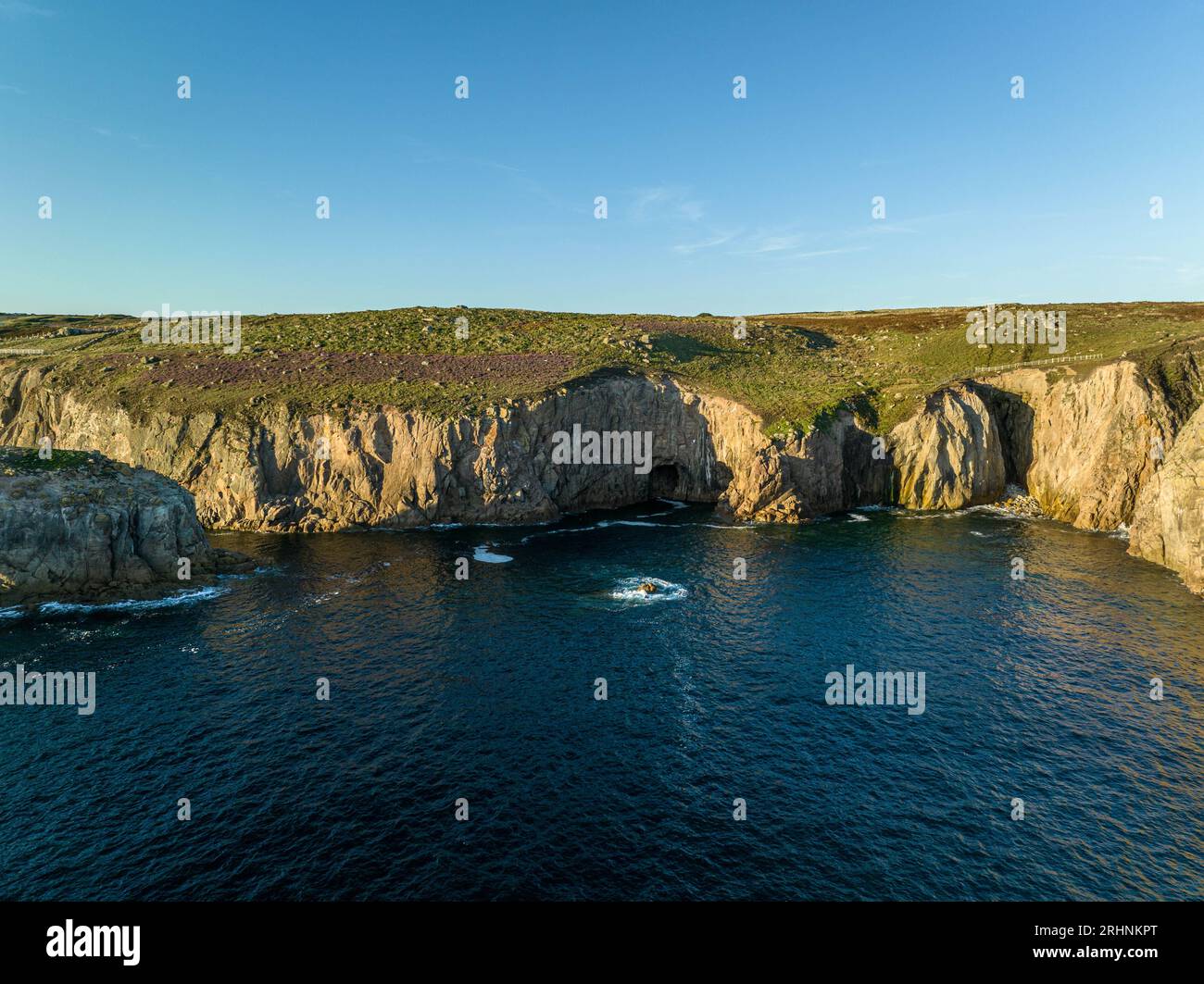Aerial view of Land's End Rocky coastline Cornwall, England, on the ...