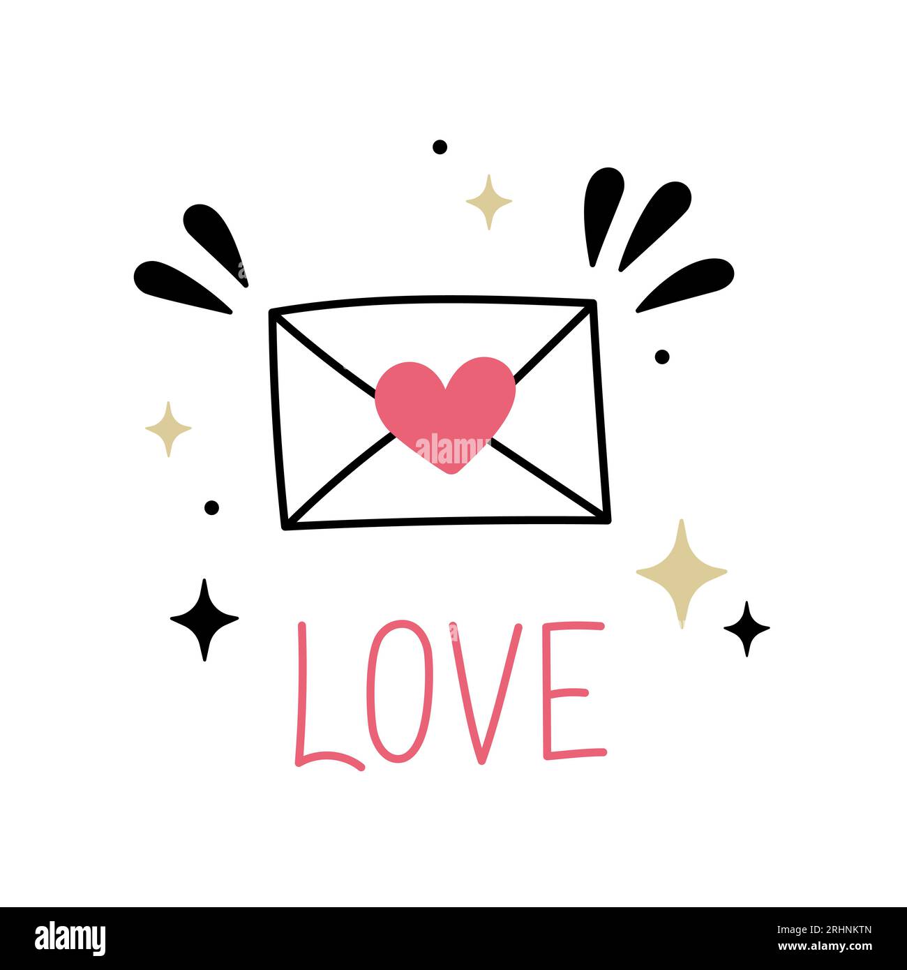 Cute love letter envelope isolated on white background. Hand drawn line ...