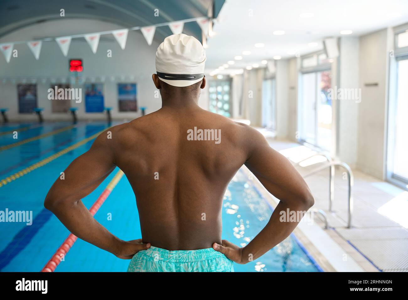 Professional athlete assuming starting position before diving into ...