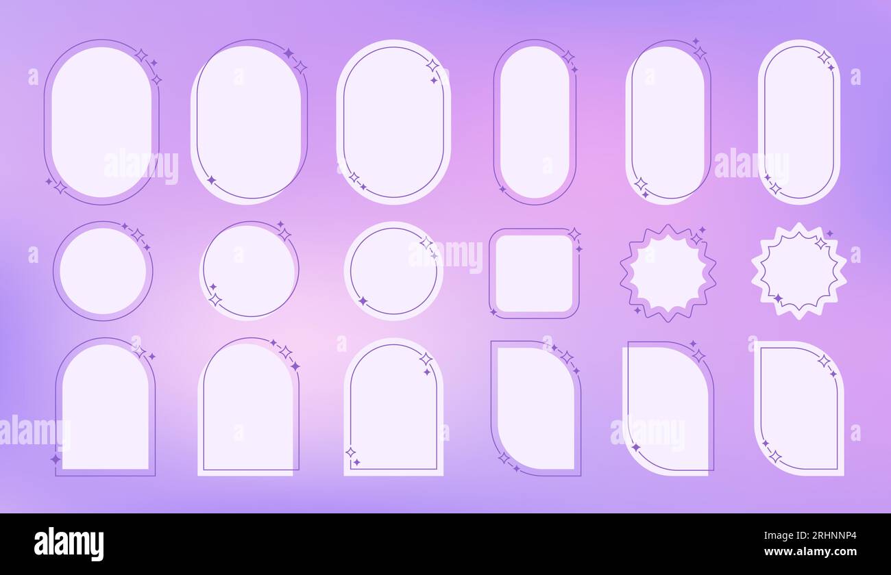 Collection of modern minimalist aesthetic y2k frames with stars and sparkles. Trendy geometric ...