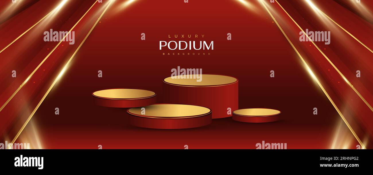 Luxury Red and Gold 3D Podium with Golden Light Effect Isolated on Red ...