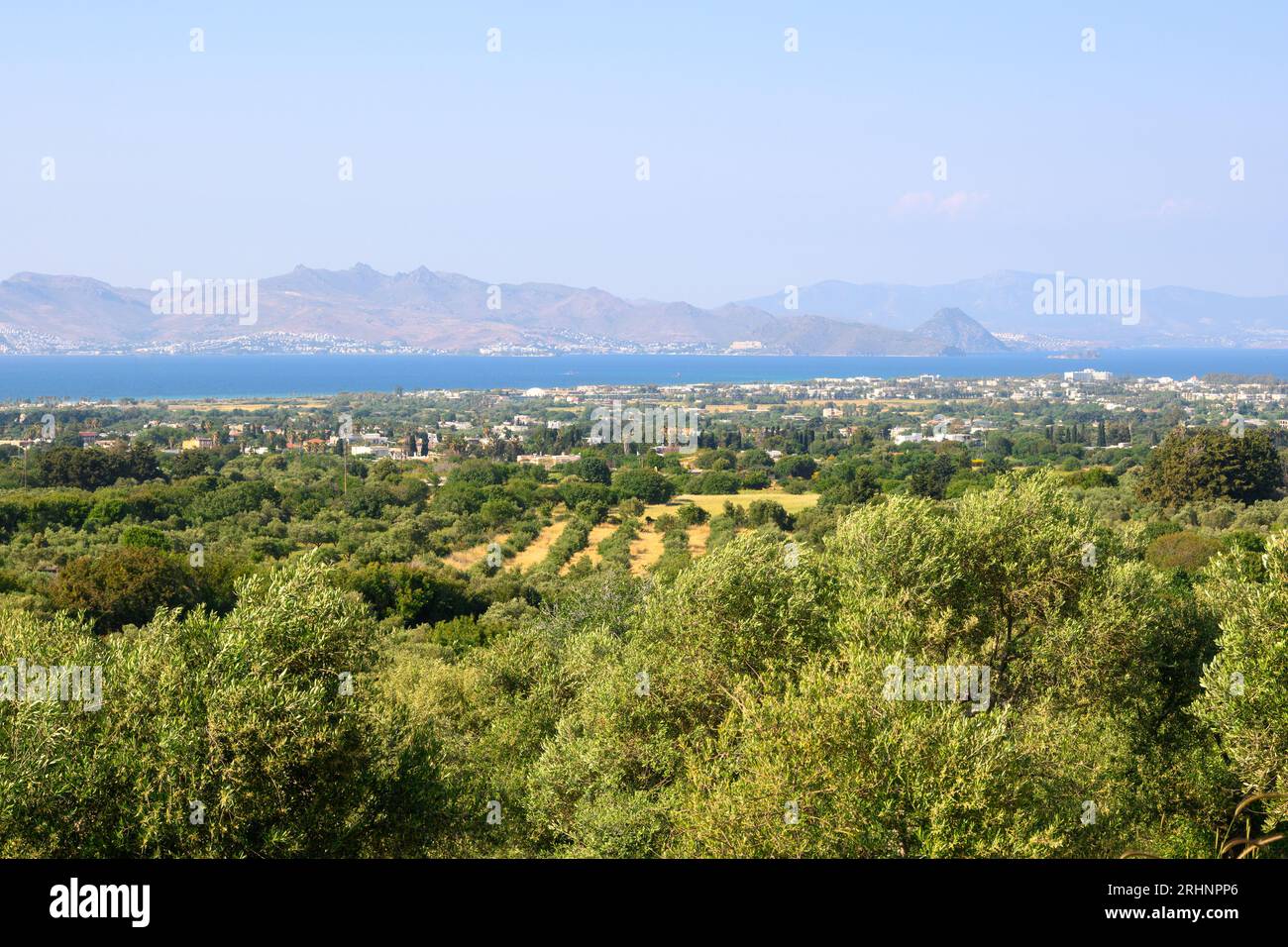 The beautiful green island of Kos during spring. In the background the ...