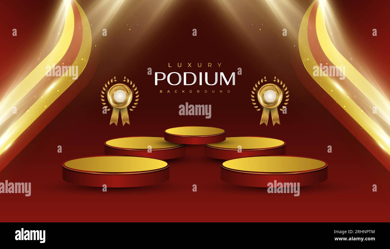 Red and Gold Podium with Golden Medals and Glowing Light Effect for ...