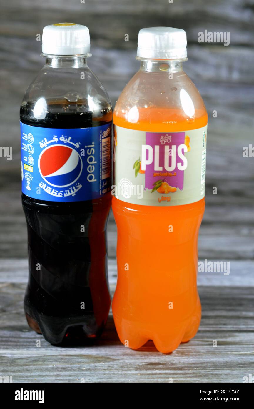 Cairo, Egypt, July 29 2023: Pepsi, a Cola flavor plastic bottle, a ...