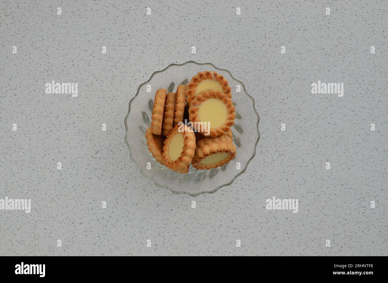 Close-up of delicious biscuits in the form of tartlets filled with ...