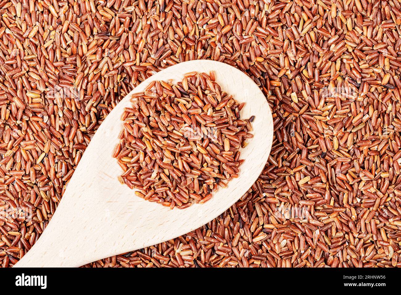 Flat lay close up of delicious and healthy Red Rice with copy space ...