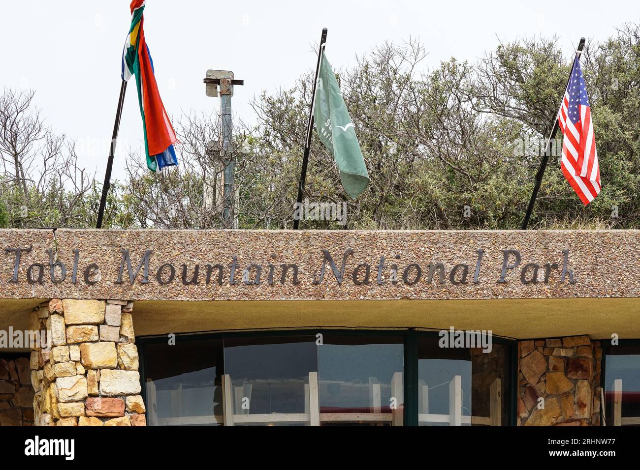 Table Mountain national park sign or signage on a wall at Cape Point or ...