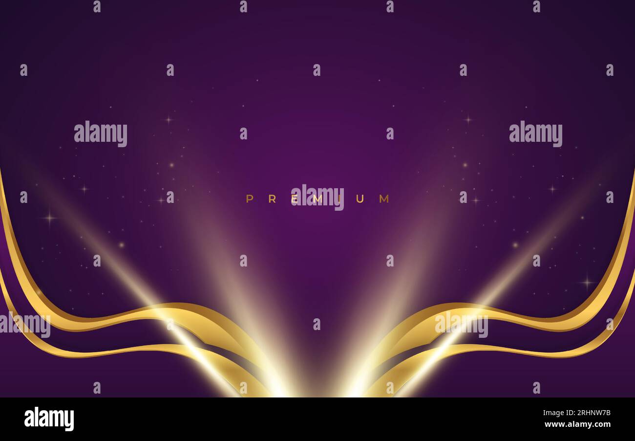 Luxury Purple and Gold Background with Golden Lines and Paper Cut Style ...