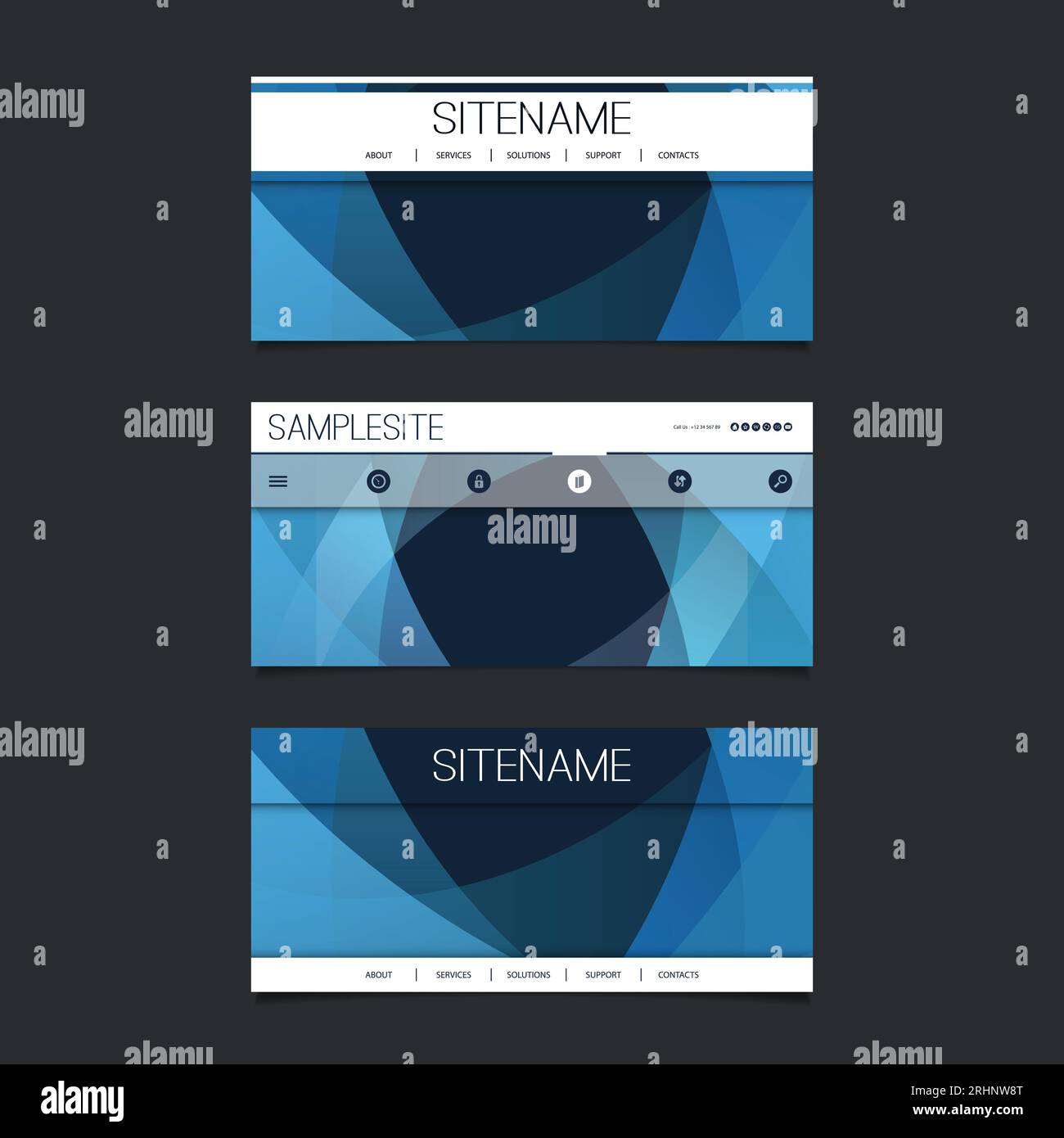 Web Design Elements - Header Design Set with Dark Blue Abstract ...