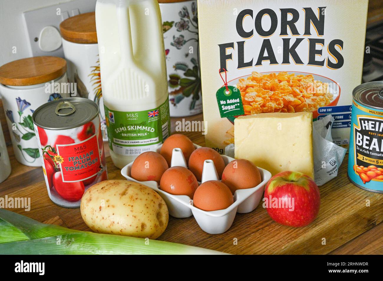 Variety of household food items bought in 2023 during the cost of ...