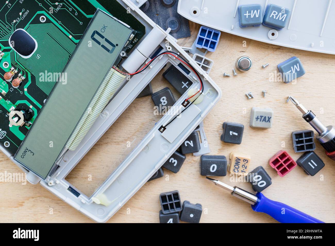 top view of disassembled LCD accounting calculator close up Stock Photo ...