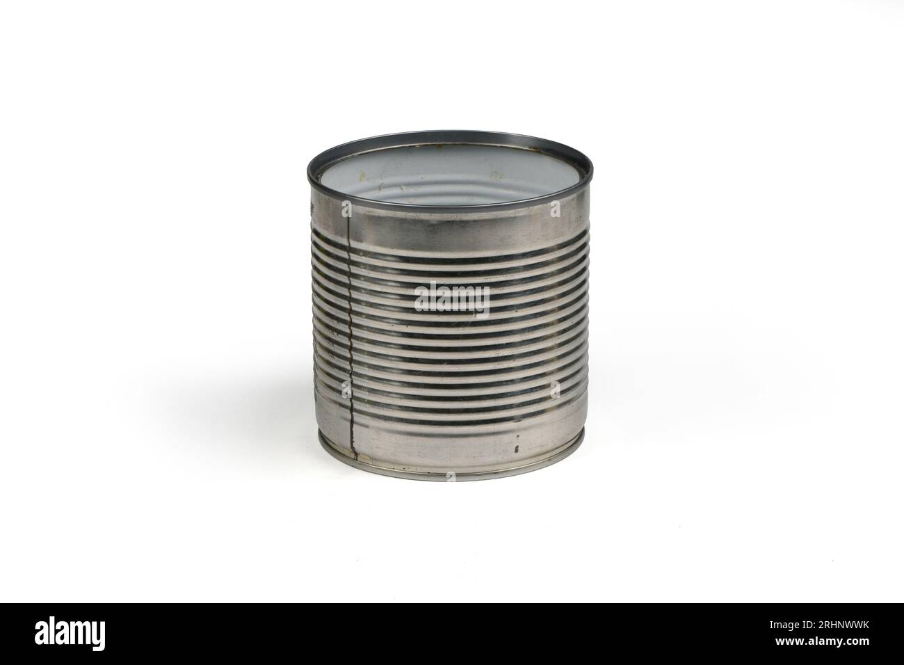 Close-up shot various open metal tin cans isolated on white background ...