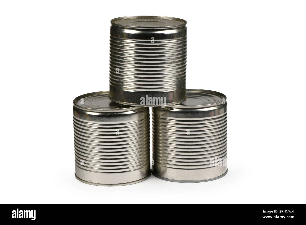 Close-up shot various open metal tin cans isolated on white background ...