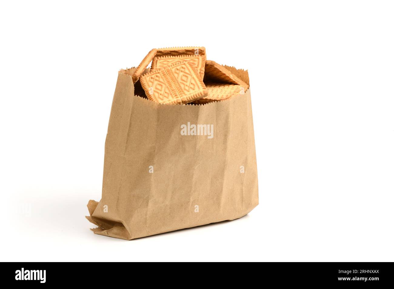 Open and full paper disposable bag of brown kraft paper isolated on ...