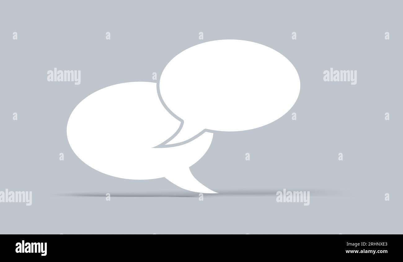 Two round, elliptical overlapping and cut white empty speech bubble or balloons standing over ...