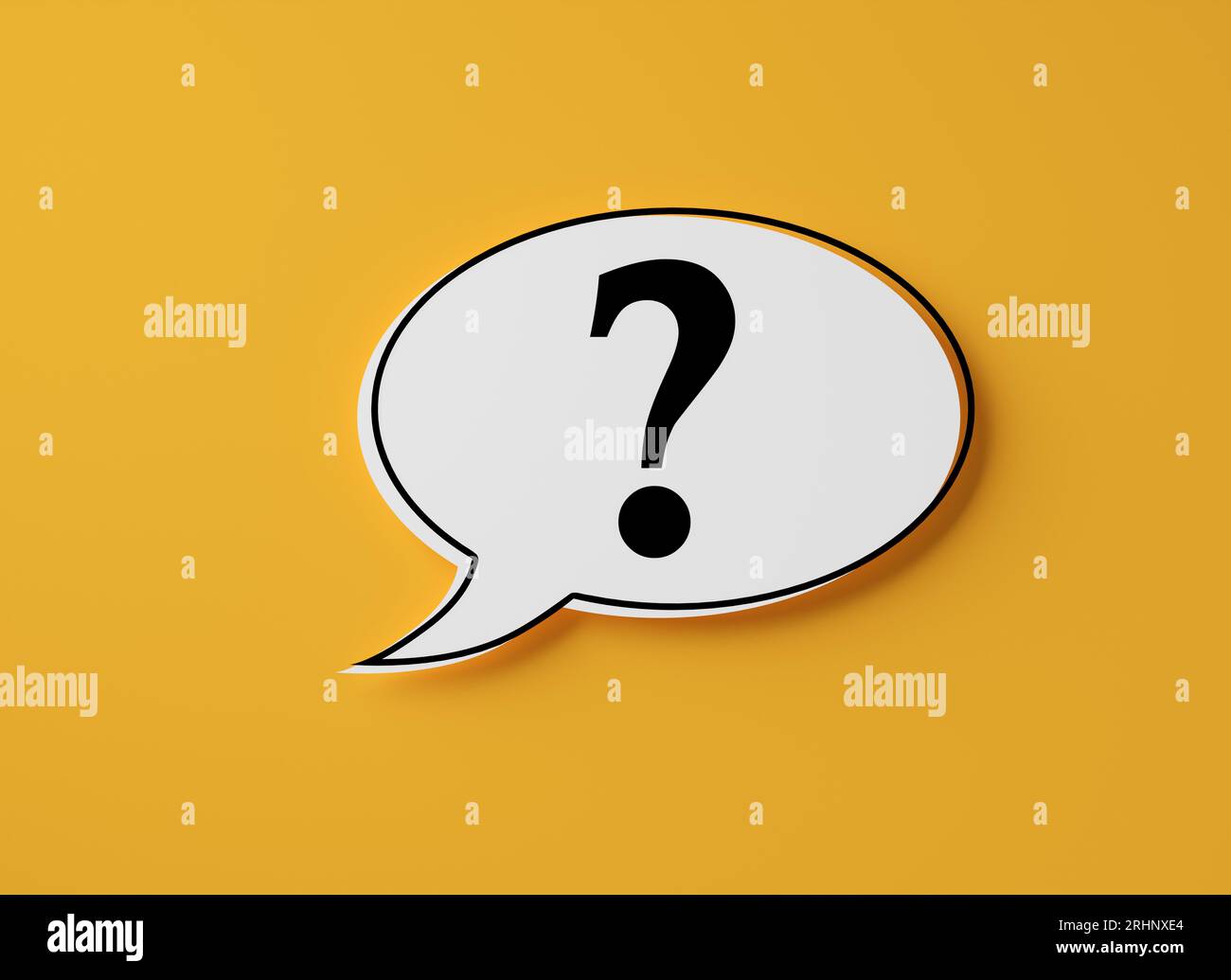 Round speech bubble with question mark symbol on yellow background ...