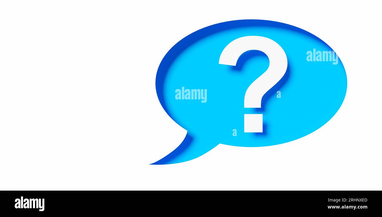 Round cutout white speech bubble with question mark symbol on blue ...