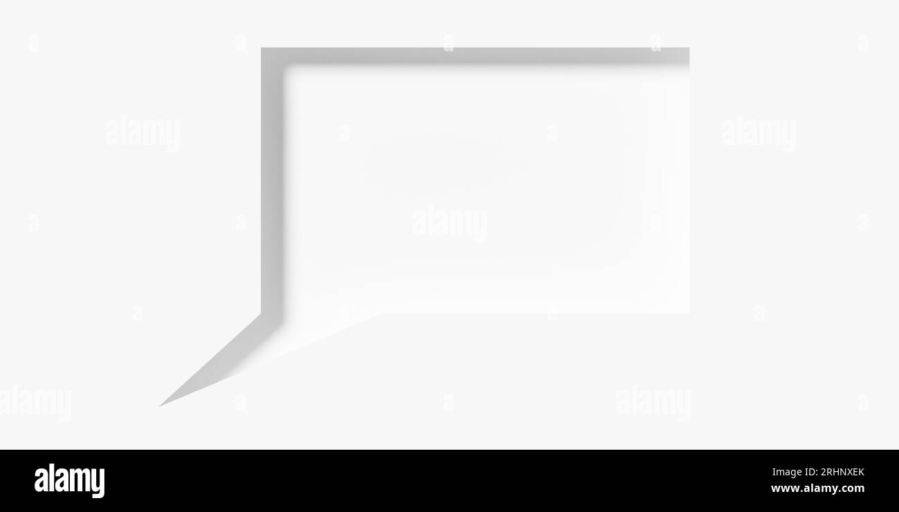 Single rectangle white empty speech bubble or balloon inset on white ...