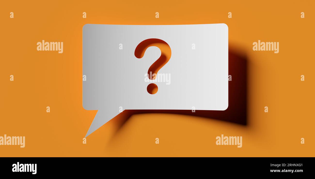 White speech bubble with question mark icon cut out over orange ...