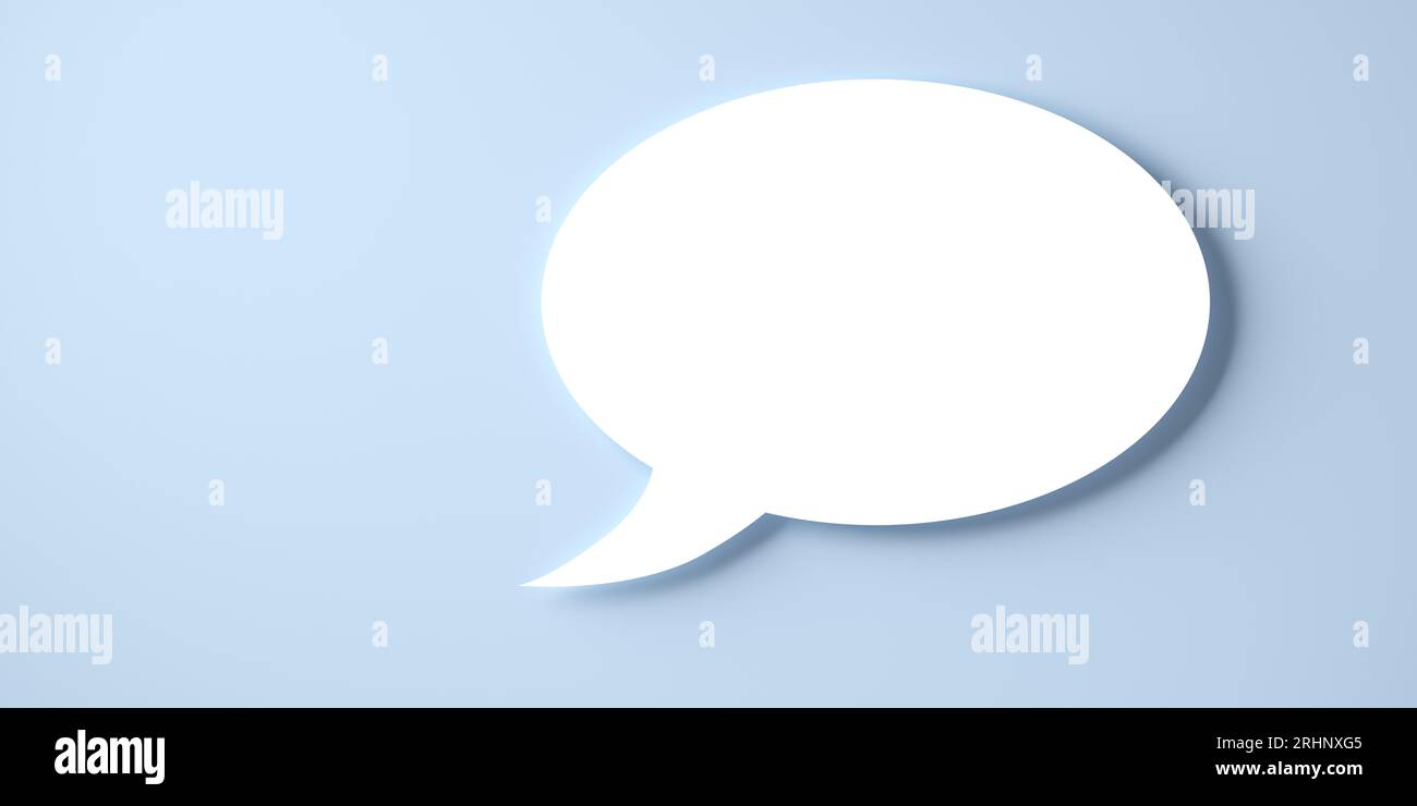Single, round white empty speech bubble or balloon over blue background with shadow template, 3D ...