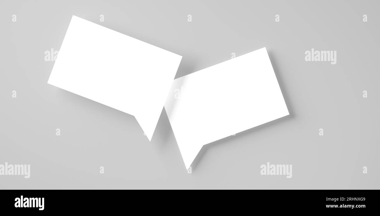 Two overlapping white empty speech bubble or balloon over grey background with shadow template ...