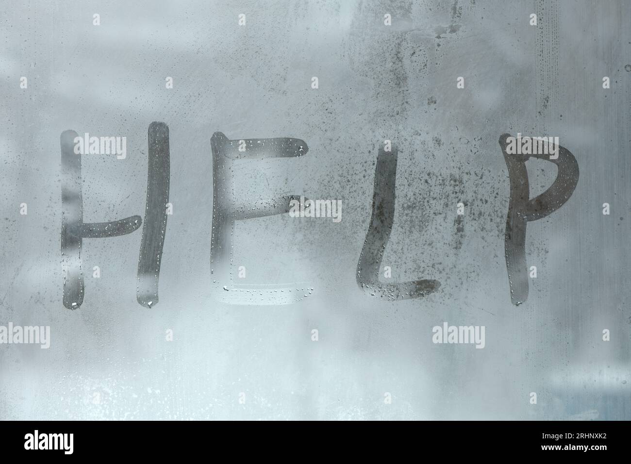 Help sign text on the glass of window. High resolution photo. Full ...