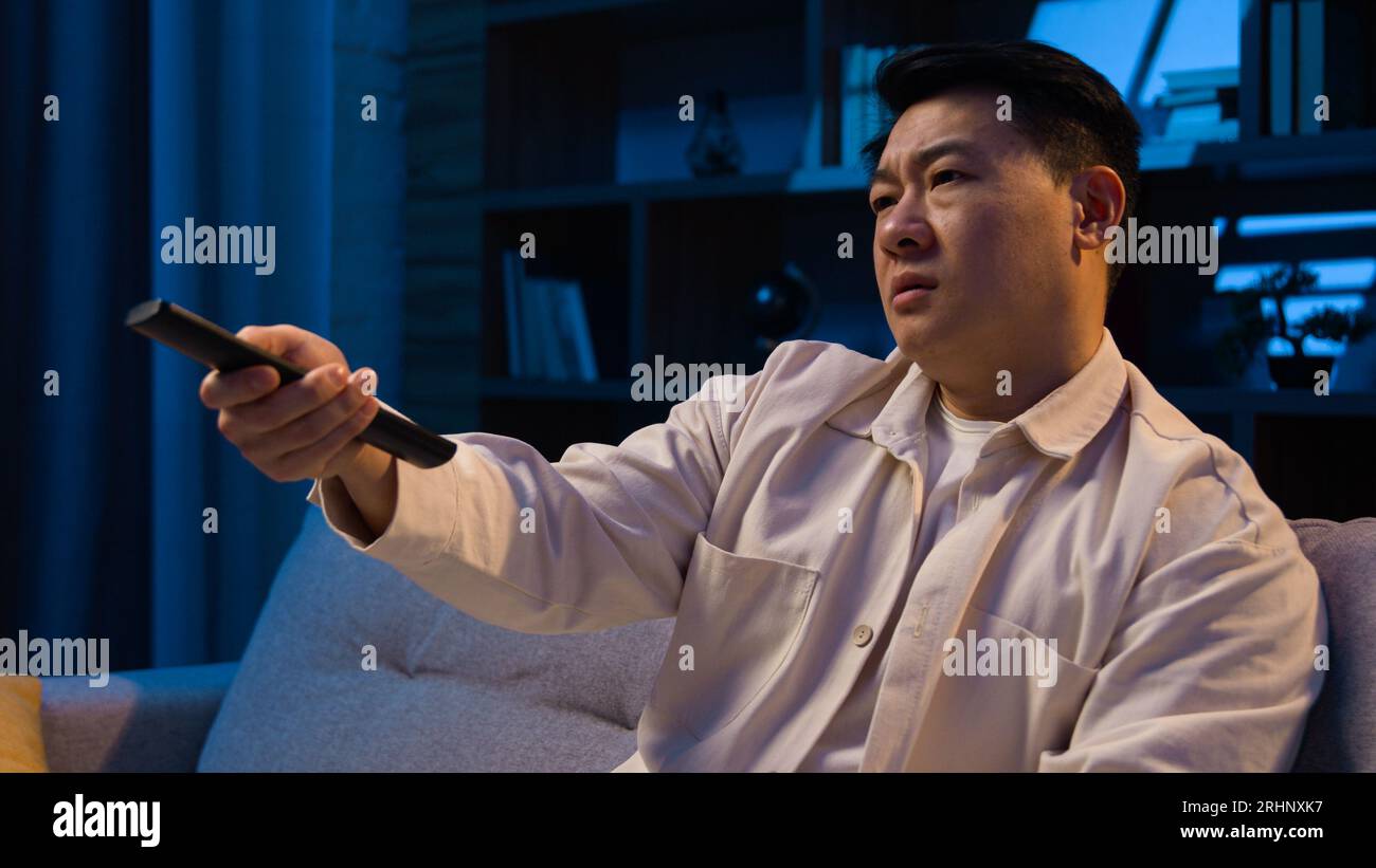 Bored dissatisfied sad irritated lonely Asian middle-aged man Korean ...