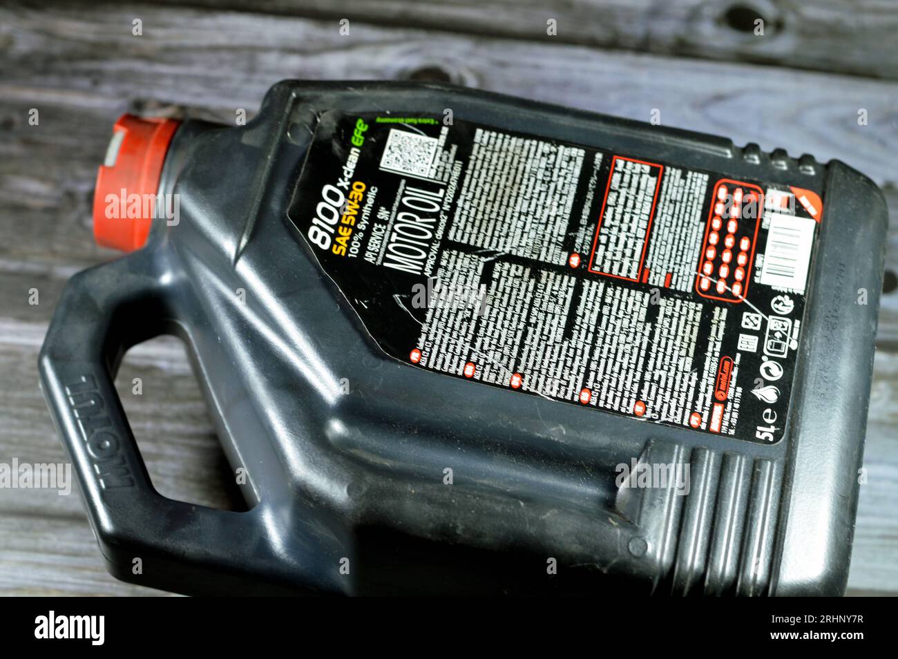 Cairo, Egypt, July 28 2023: Motul X-clean EFE 8100 motor oil SAE 5W-30 ...