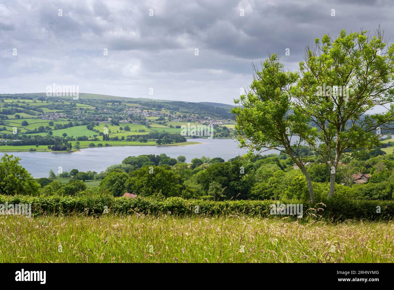 Blagdon Lake in the Yeo Valley with the village of Blagdon on the ...