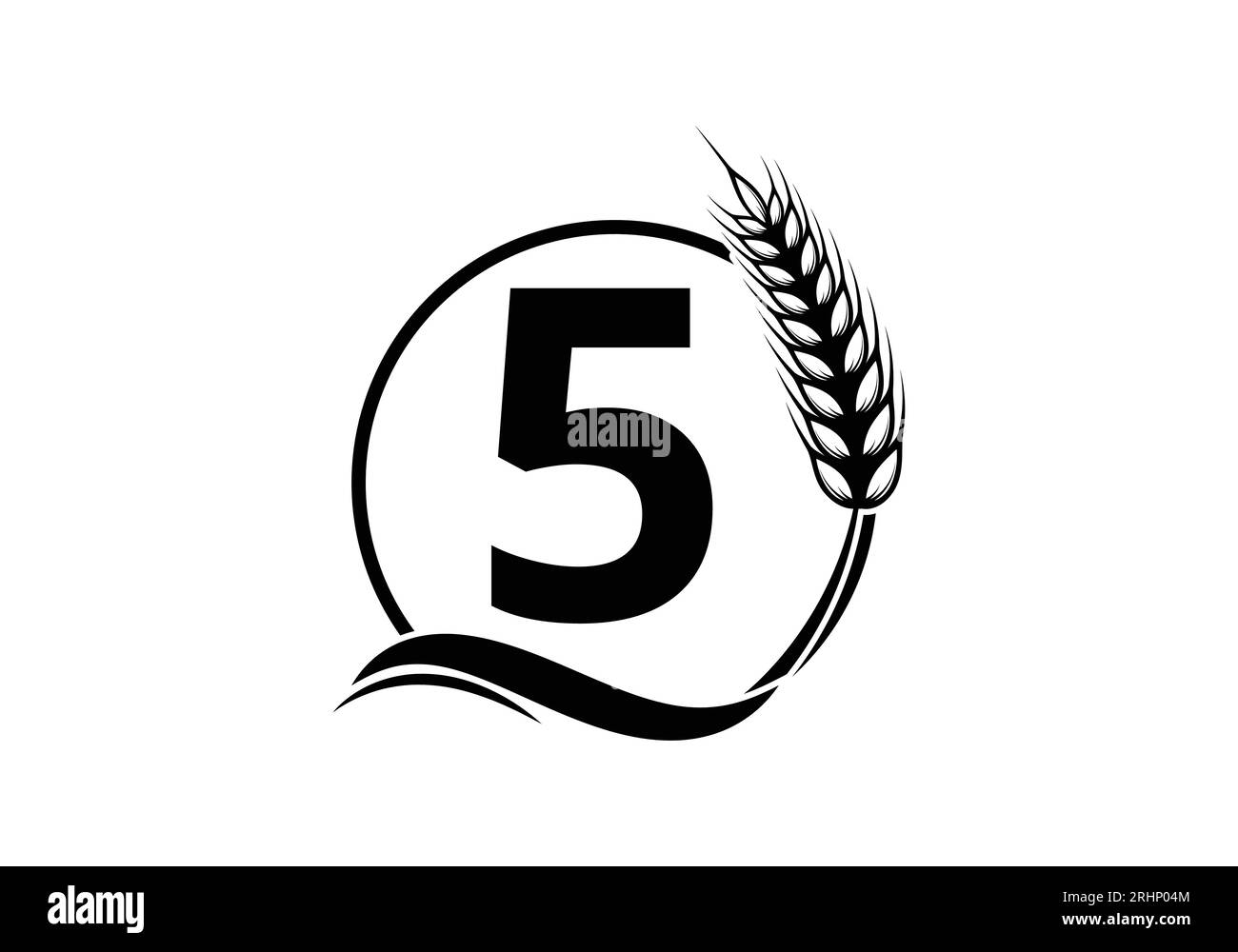 letter 5 sign symbol with wheat ears wreath. Agriculture Logo Farming ...
