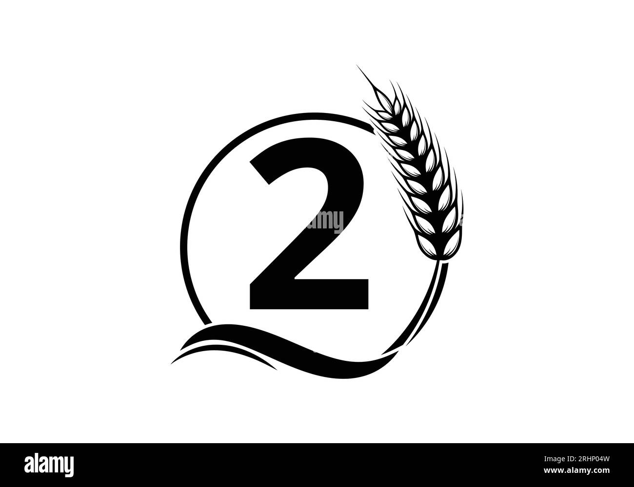 letter 2 sign symbol with wheat ears wreath. Agriculture Logo Farming ...