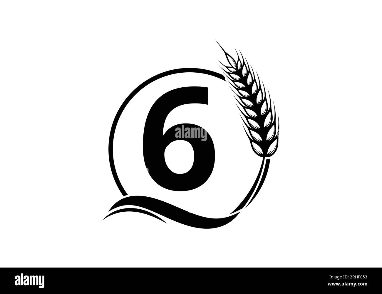 letter 6 sign symbol with wheat ears wreath. Agriculture Logo Farming ...