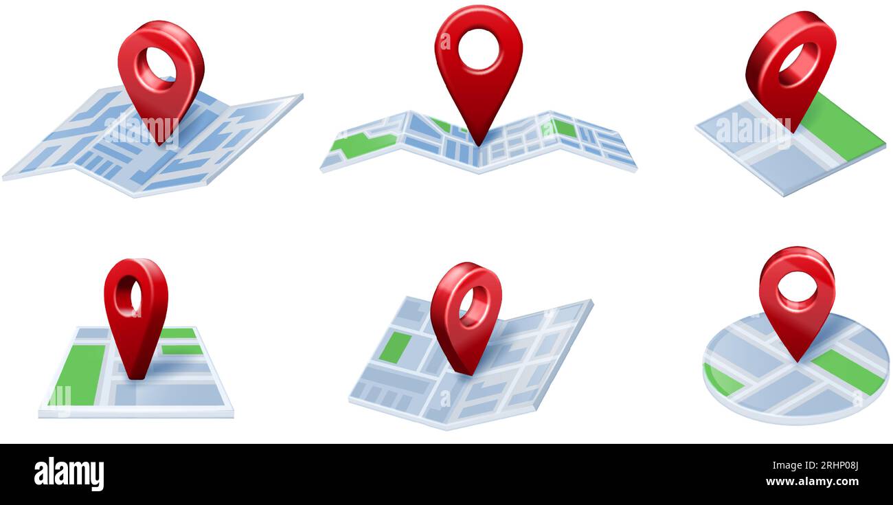 Pin on map. 3D Location icons, city GPS navigation and maps pointing ...
