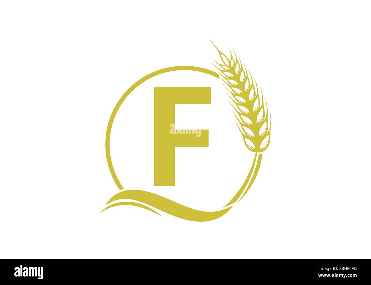 letter F sign symbol with wheat ears wreath. Agriculture Logo Farming ...