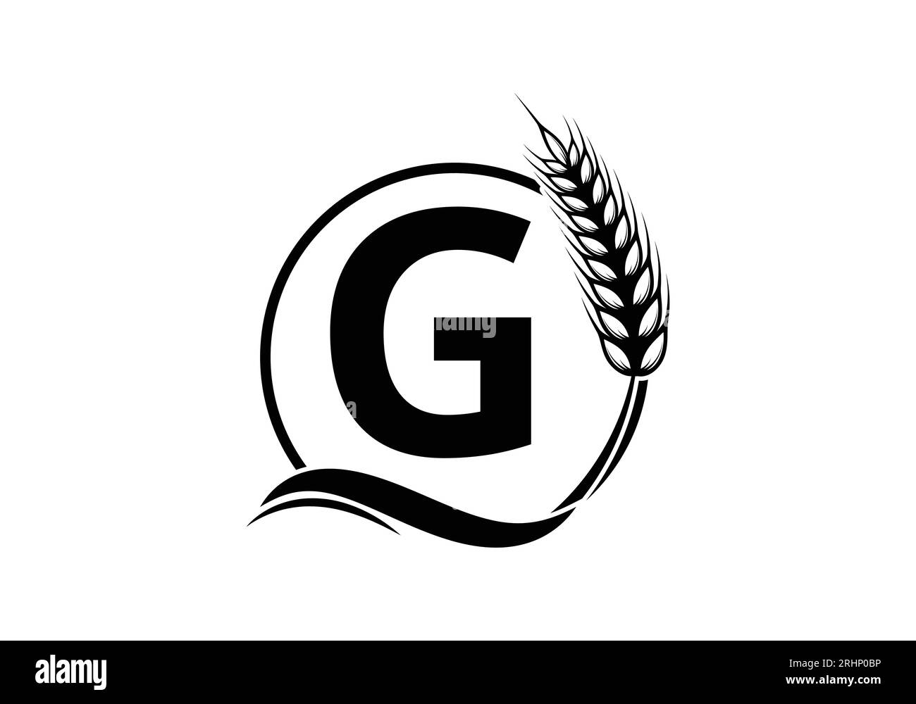 letter G sign symbol with wheat ears wreath. Agriculture Logo Farming ...