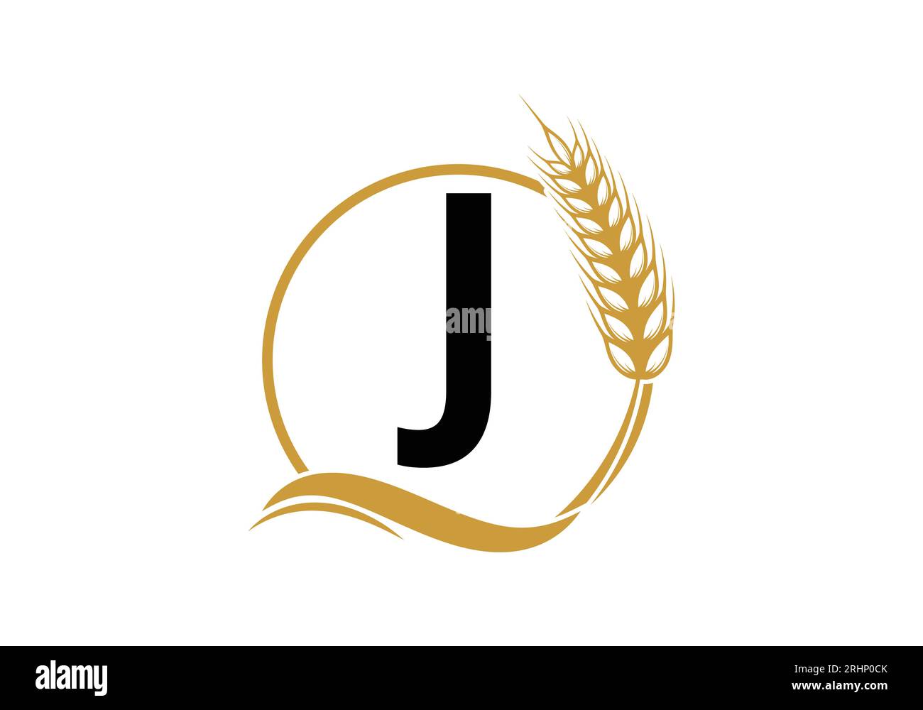 letter J sign symbol with wheat ears wreath. Agriculture Logo Farming ...