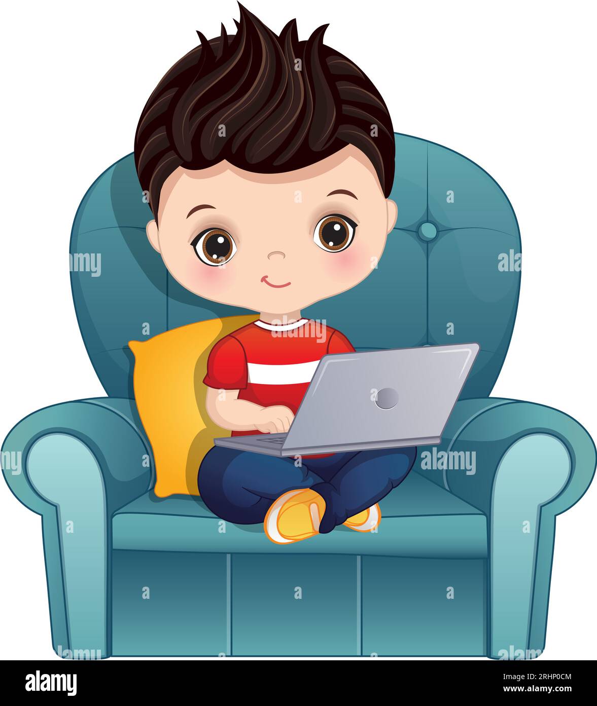 Vector Cartoon Cute Little Boy with Laptop Stock Vector Image & Art - Alamy