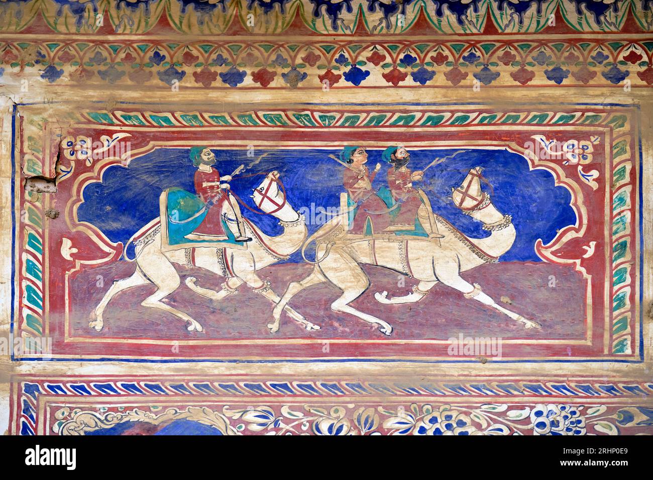 India, Rajasthan, Shekhawati region, Mandawa village, painting on the ...