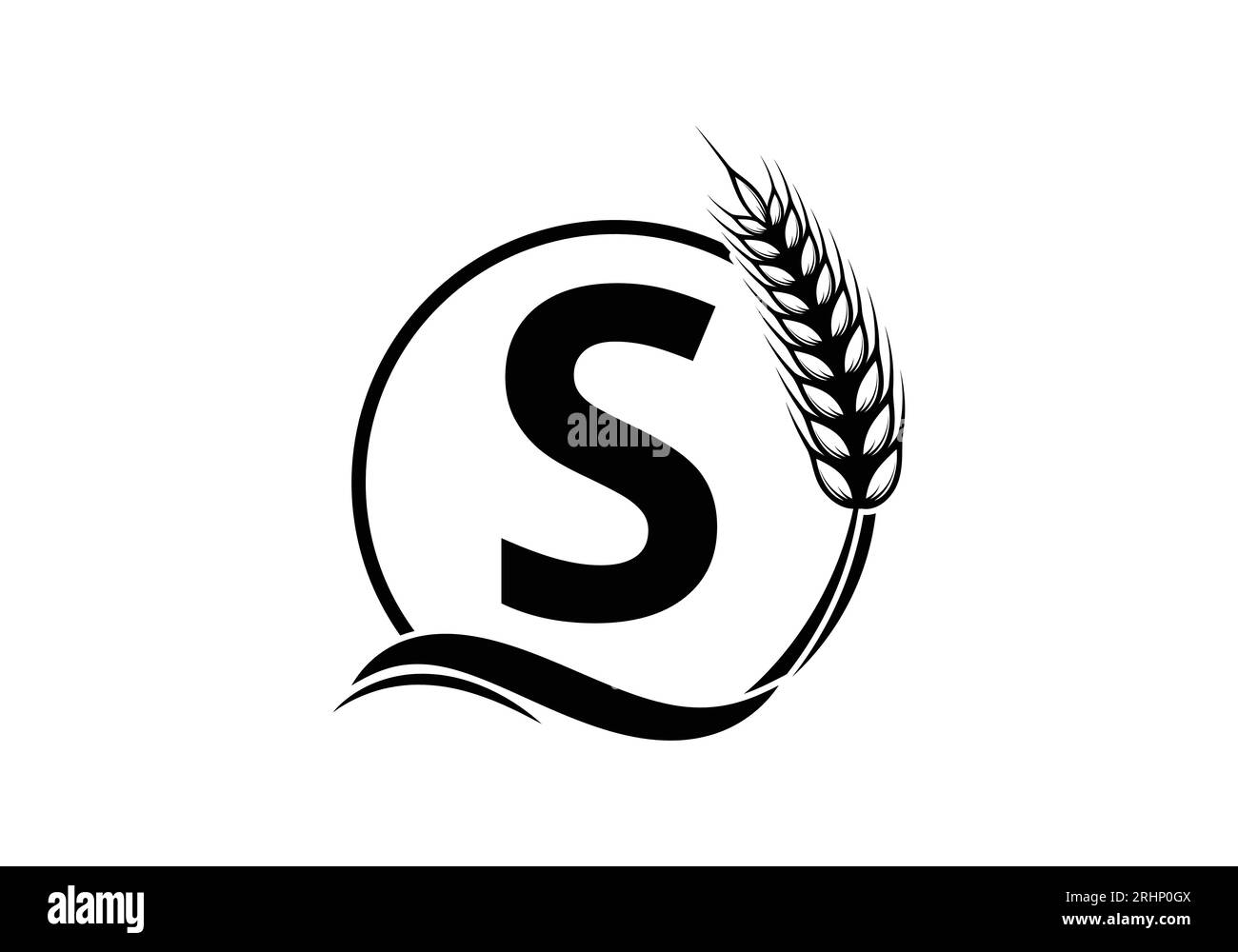 letter S sign symbol with wheat ears wreath. Agriculture Logo Farming ...
