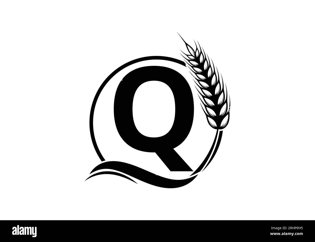 letter Q sign symbol with wheat ears wreath. Agriculture Logo Farming ...