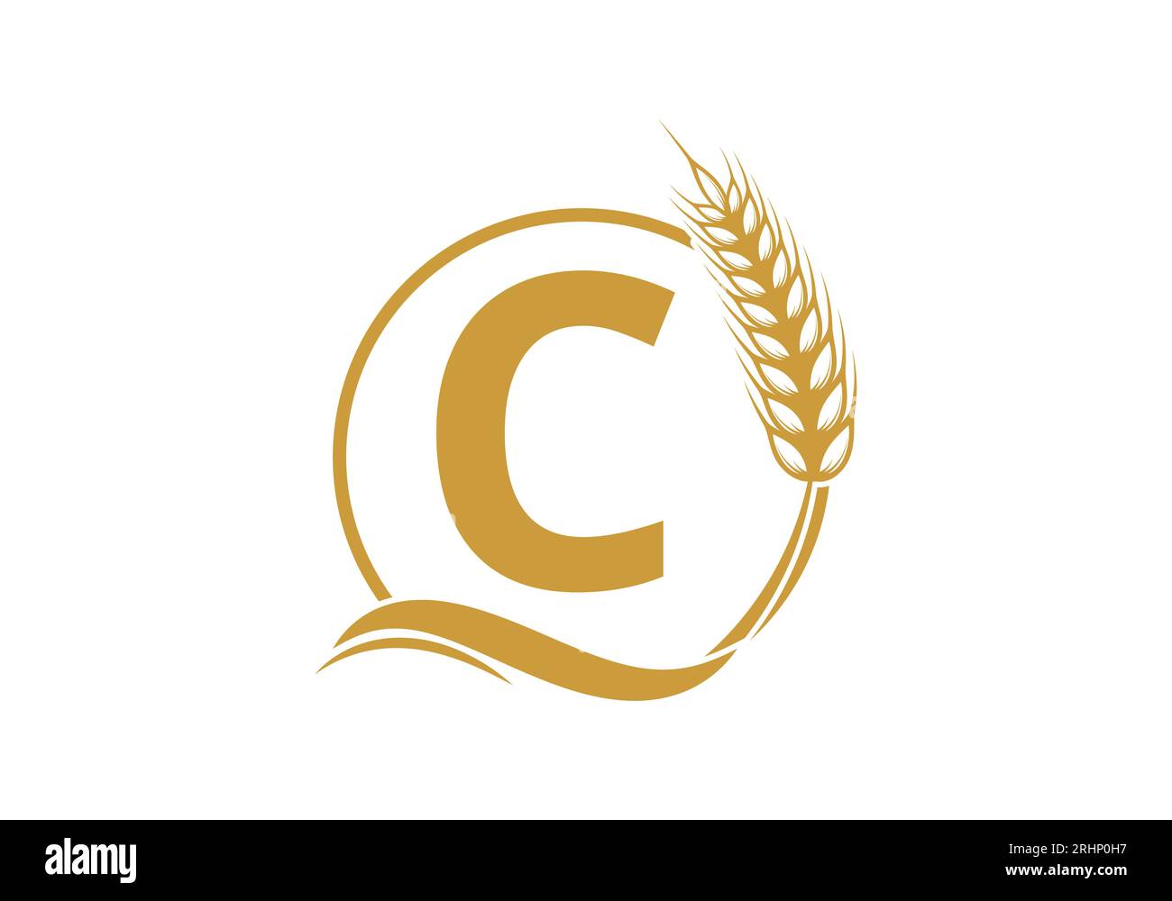 letter C sign symbol with wheat ears wreath. Agriculture Logo Farming ...