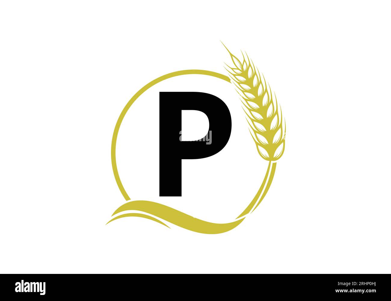 letter P sign symbol with wheat ears wreath. Agriculture Logo Farming ...