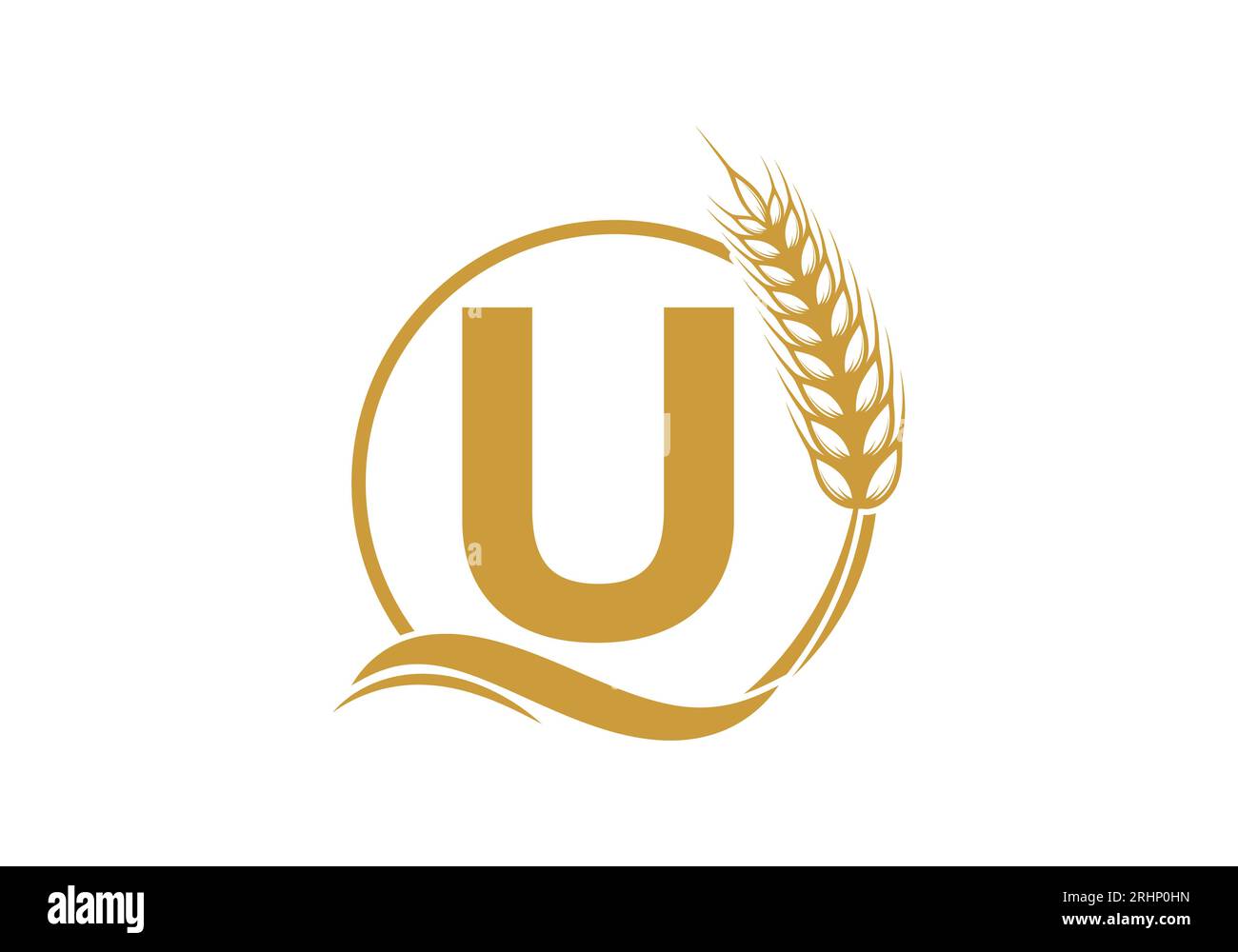 letter U sign symbol with wheat ears wreath. Agriculture Logo Farming ...