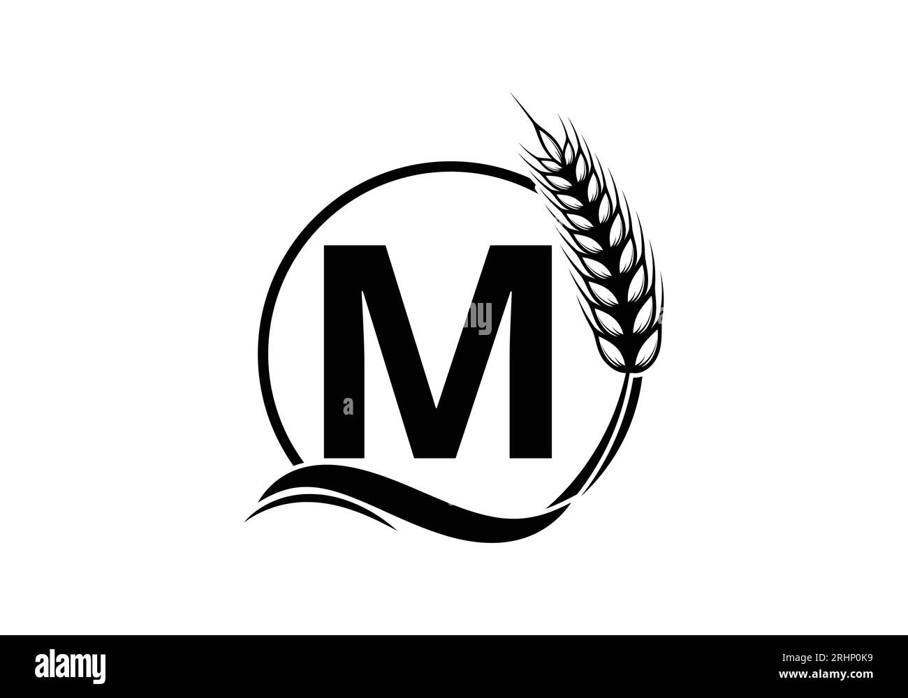 letter M sign symbol with wheat ears wreath. Agriculture Logo Farming ...