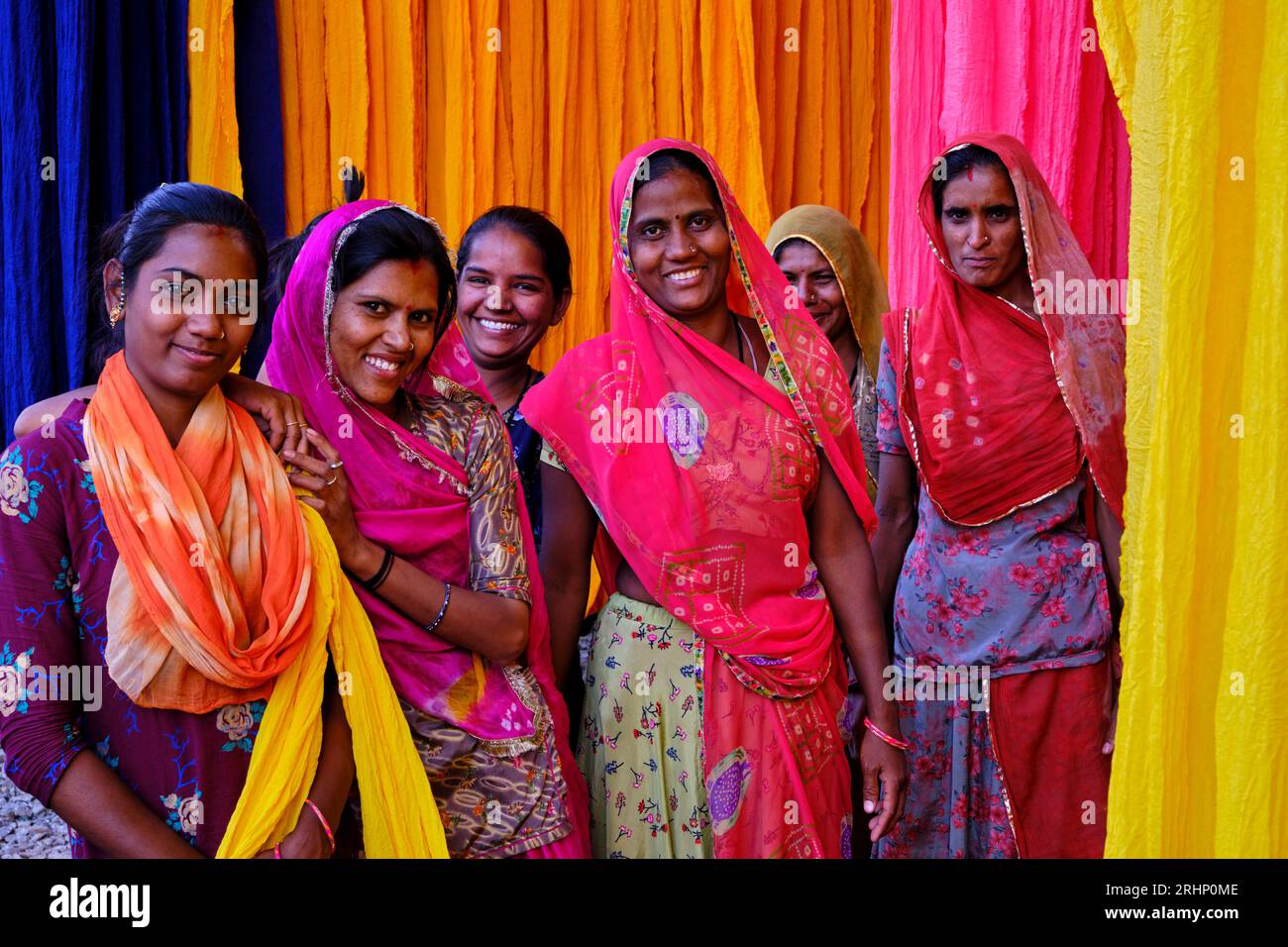 India, Rajasthan, Sari Factory, Textile are dried in the open air ...