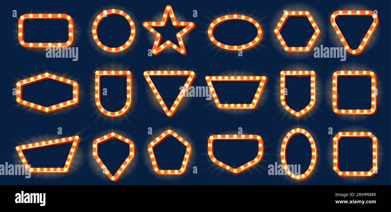 Retro frames with lights. Vintage sign with light bulbs, different ...