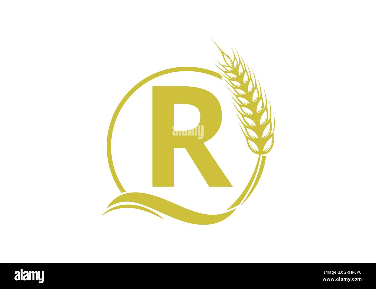 letter R sign symbol with wheat ears wreath. Agriculture Logo Farming ...