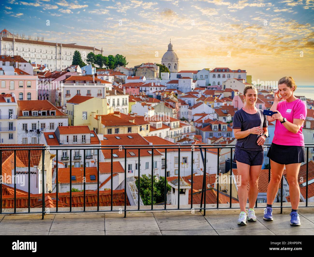 Panoramic Cityscape of historic Alfama with the National Pantheon and ...