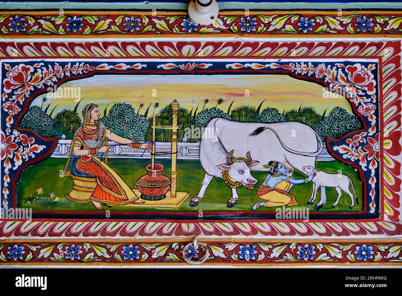 India, Rajasthan, Shekhawati region, Mandawa village, painting on the ...