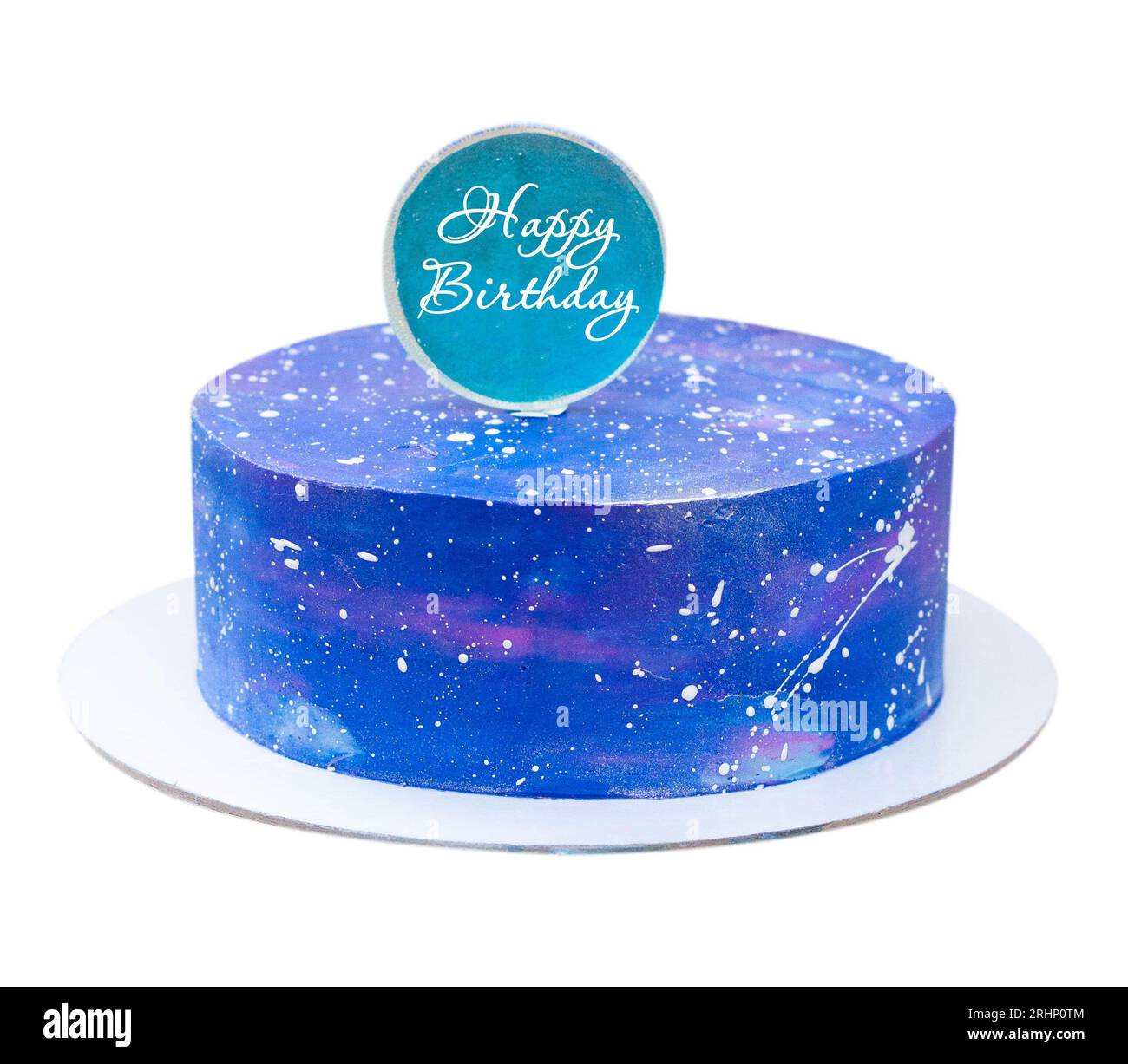 Birthday blue cosmic cake on festive background with text Happy ...